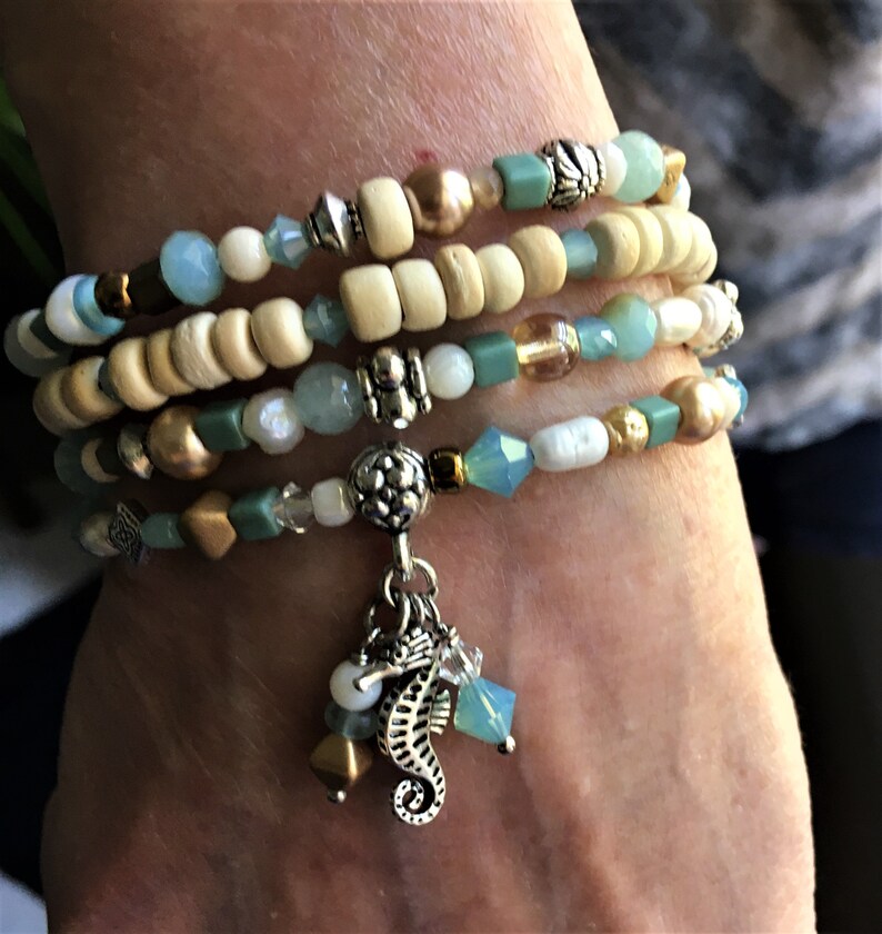 Back to the Beach Oval Memory Wire Bracelet, Summer Bracelet, - Etsy