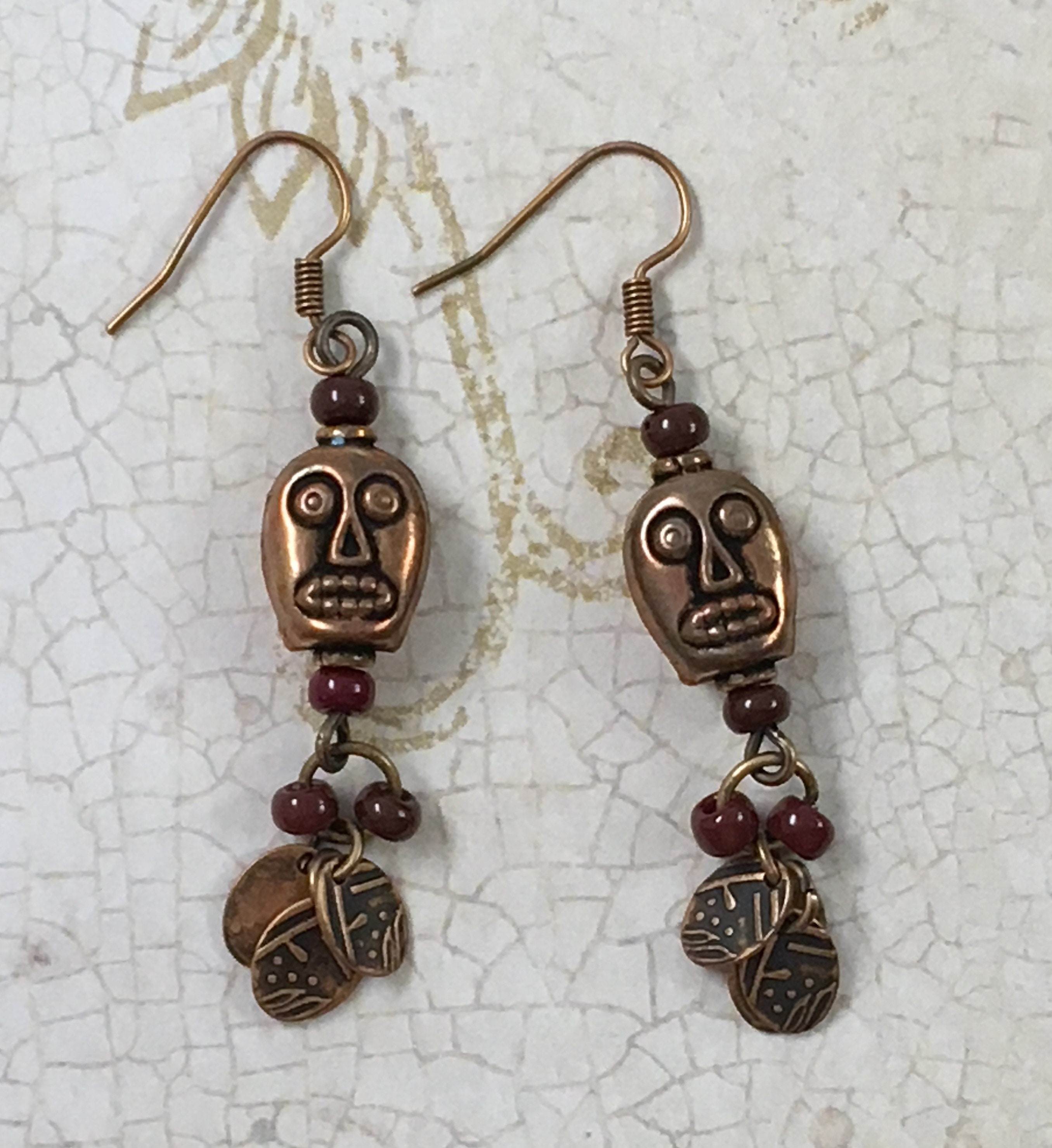 Copper and Dark Red Tribal Mask Dangle Earrings - Etsy