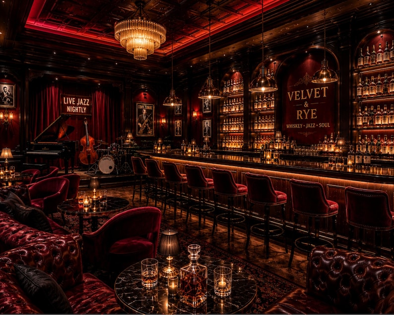 Whiskey Bar Wall Art Set, Luxury Man Cave Decor, Speakeasy Lounge ...