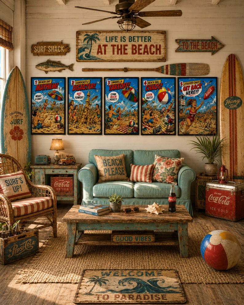Chaotic Vintage Beach Comics Set of 5 8x10 Printable Wall Art Digital ...