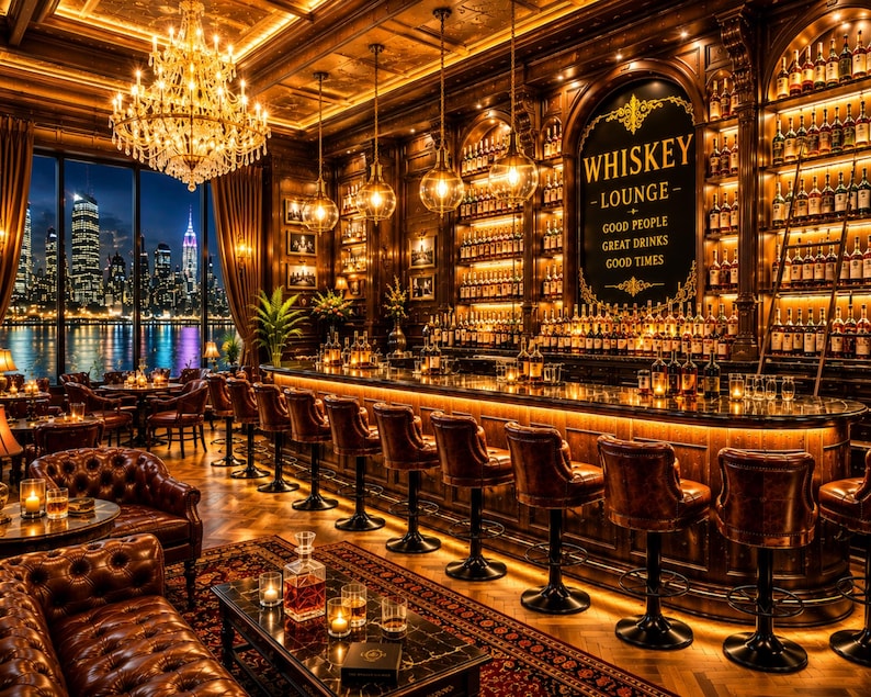 Whiskey Bar Wall Art Set, Luxury Man Cave Decor, Speakeasy Lounge ...