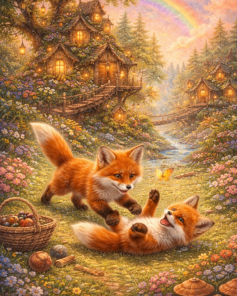 Fox Rainbow Treehouse Wall Art Printable Set, 8x10 - Etsy