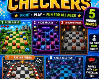 Gamer Checkers Printable, 8.5x11 Letter Size, 5 Board Set, Instant ...