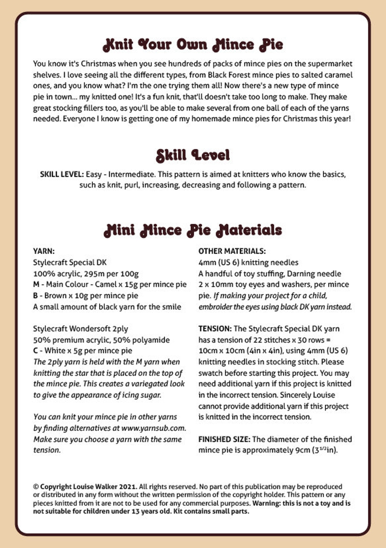 Mince Pie Digital Knitting Pattern - Etsy