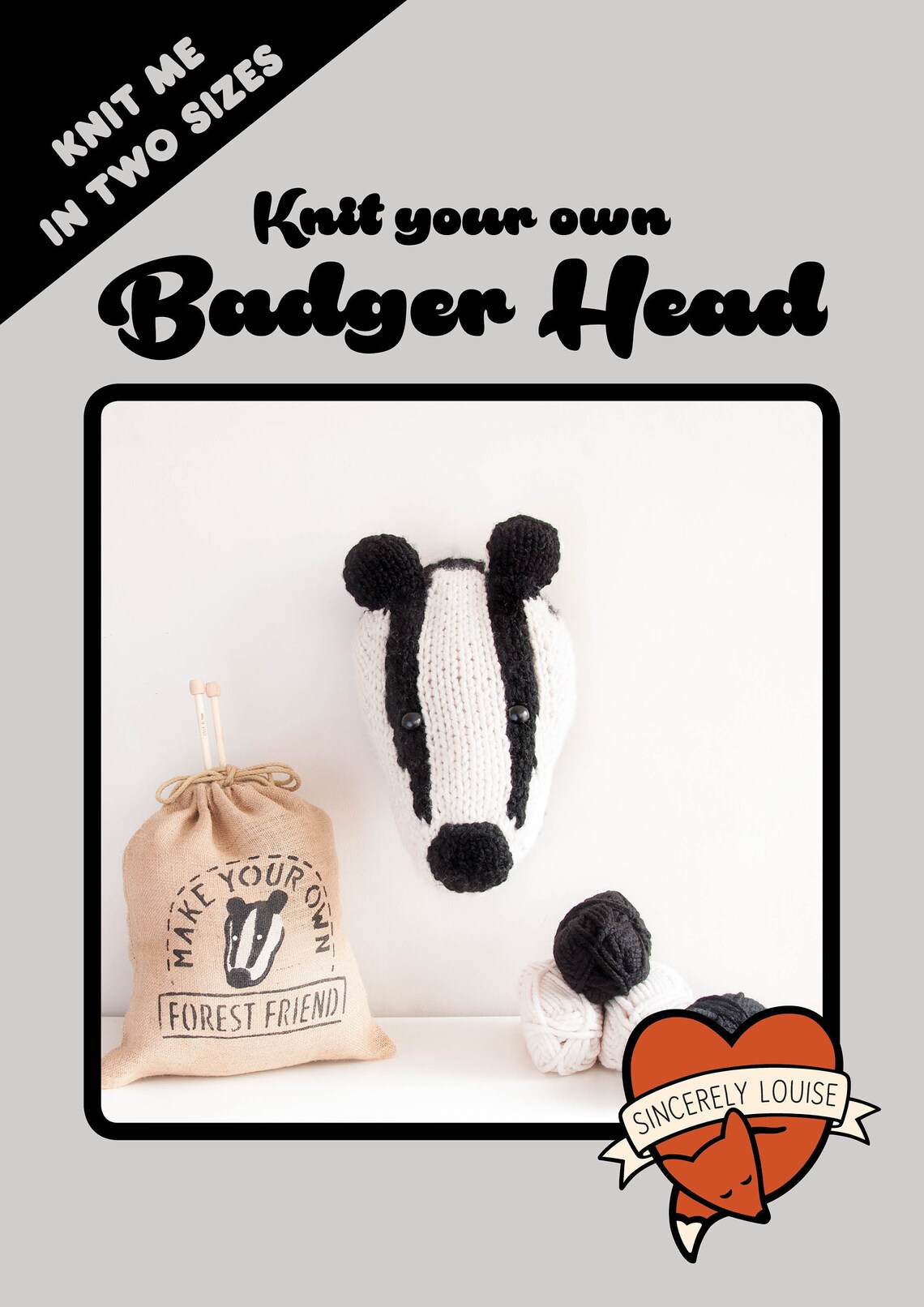Badger Head - PDF Digital Knitting Pattern - Etsy UK