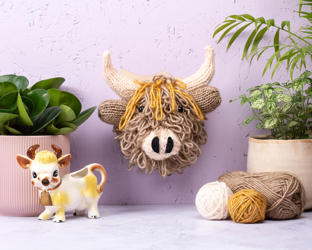 Mini Highland Cow Head Knitting Kit - Light Brown - Etsy UK