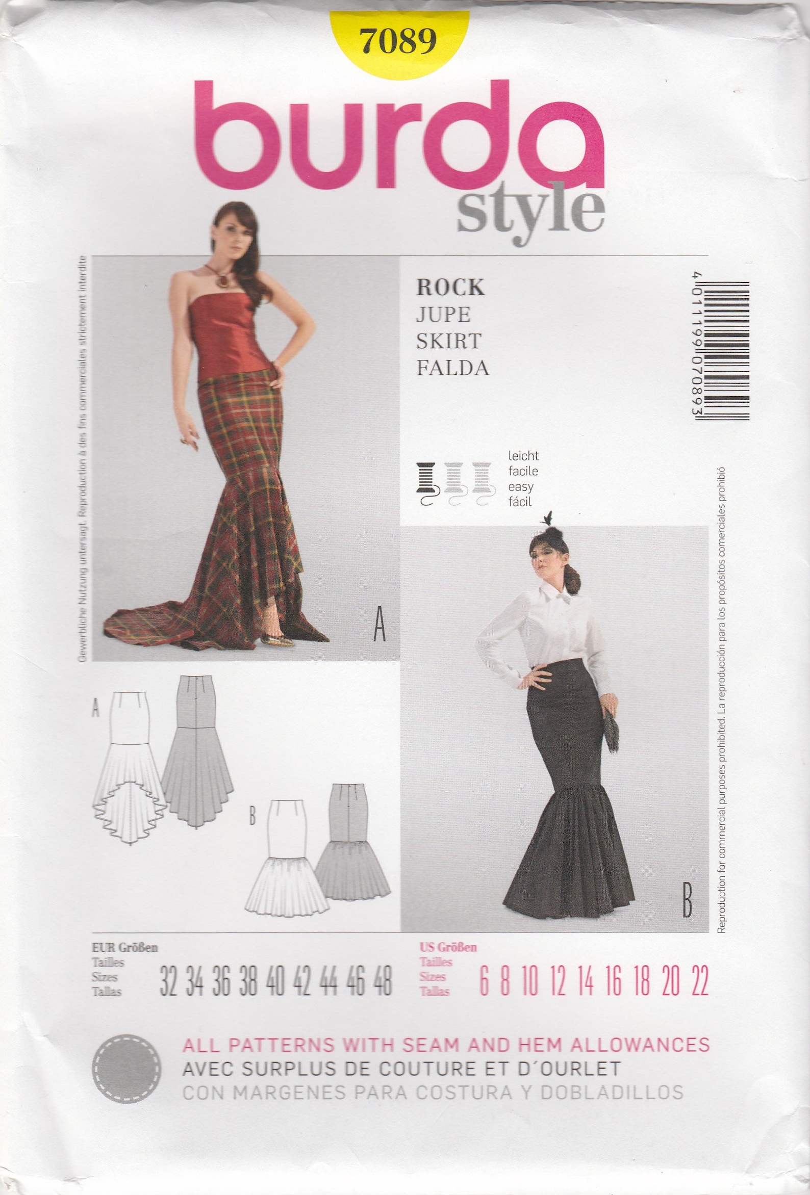 Outstanding Fishtail Skirt Pattern Burda 7089 Sizes 6 22 - Etsy