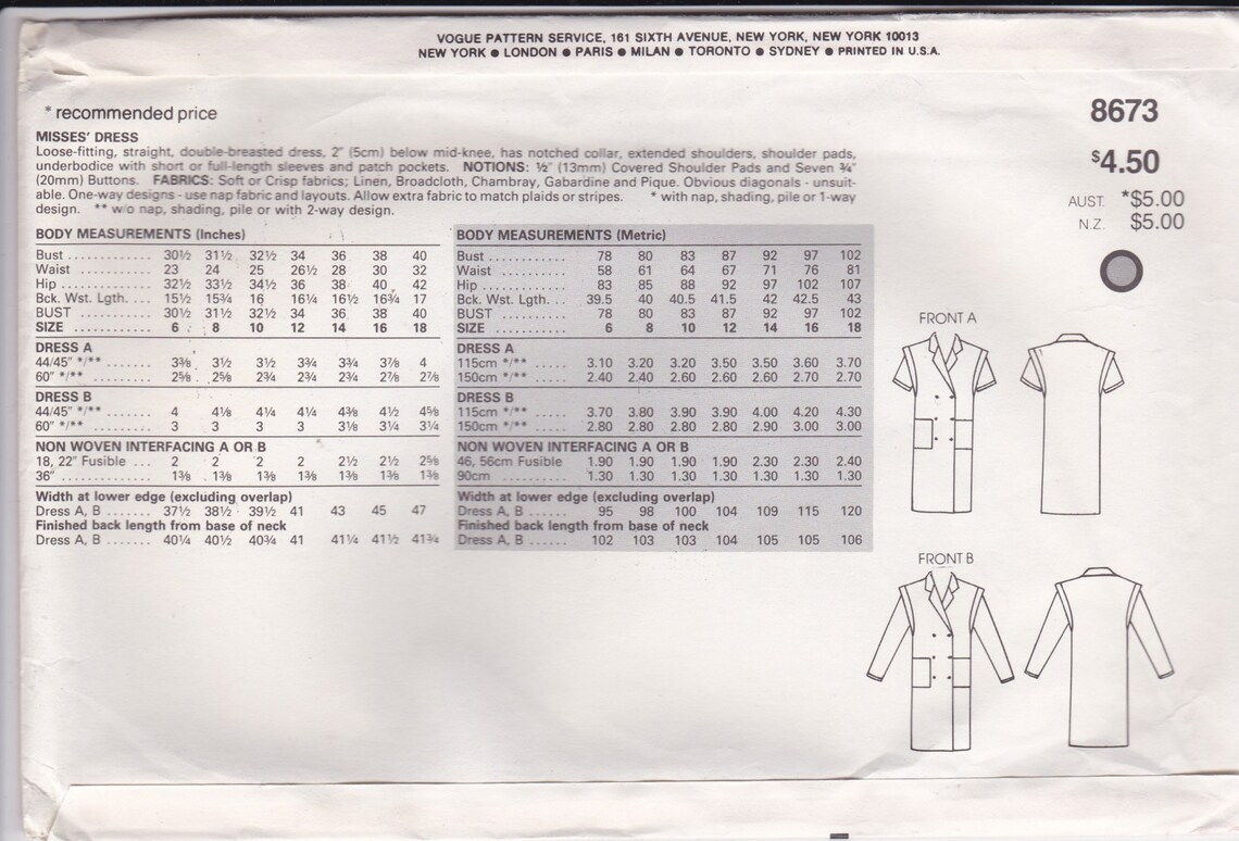 Very 80s Shoulder Pad Dress Pattern Vogue 8673 Size 12 - Etsy