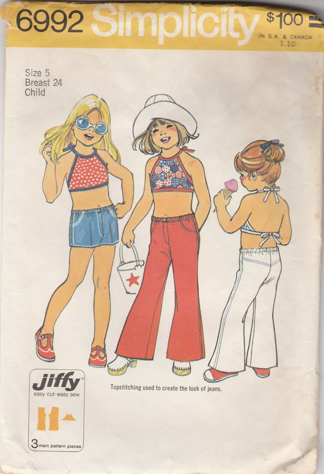 Girls Halter Top & Bellbottom Pattern Simplicity 6992 Size 5 Chest 24 ...