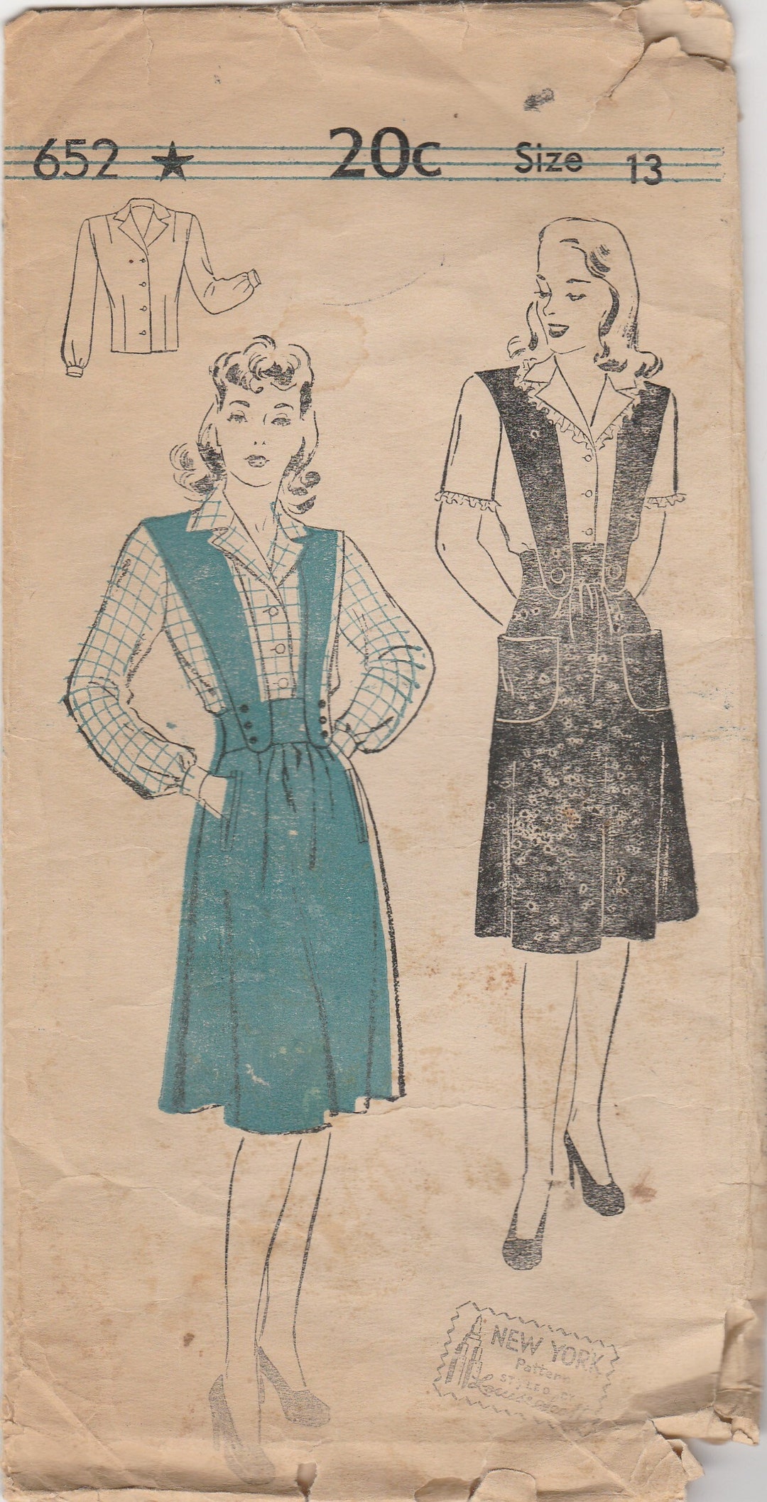 40s Suspender Skirt and Blouse Pattern New York 652 Size 13 Unused - Etsy