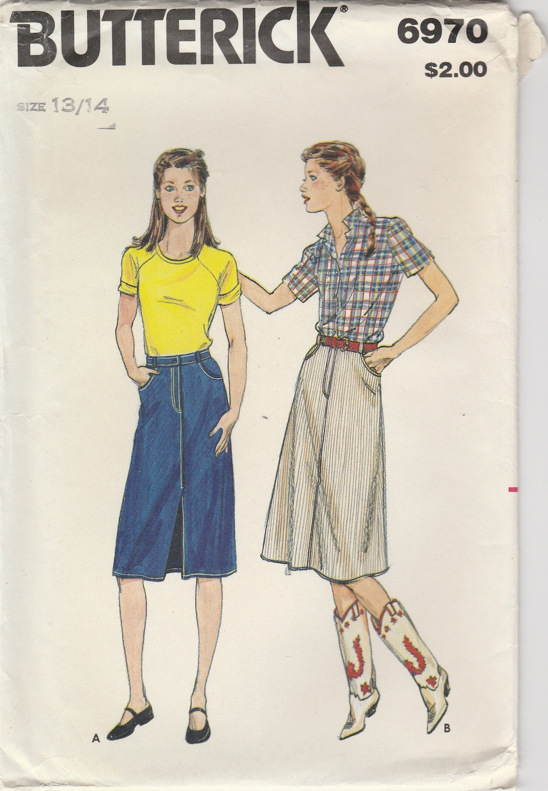 Vintage Straight Skirt Pattern Butterick 6970 Size 13/14 Waist 26 Uncut ...