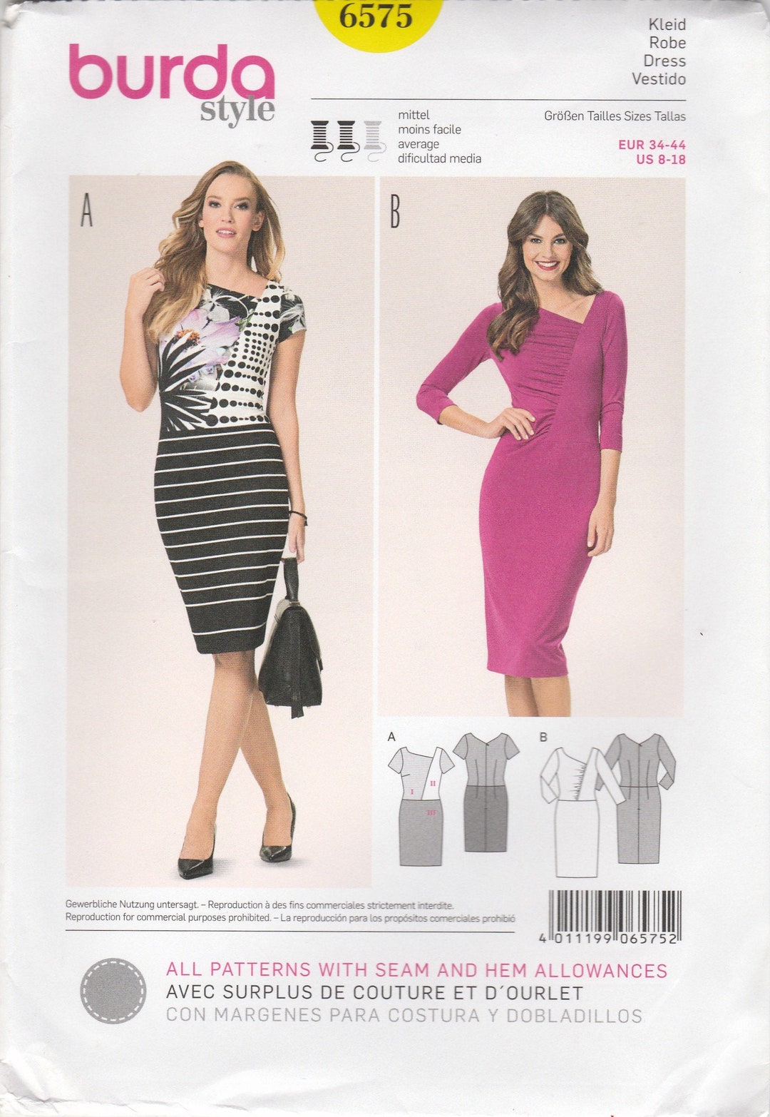Unusual Dress Pattern Burda 6575 Sizes 8 - 18 Uncut - Etsy