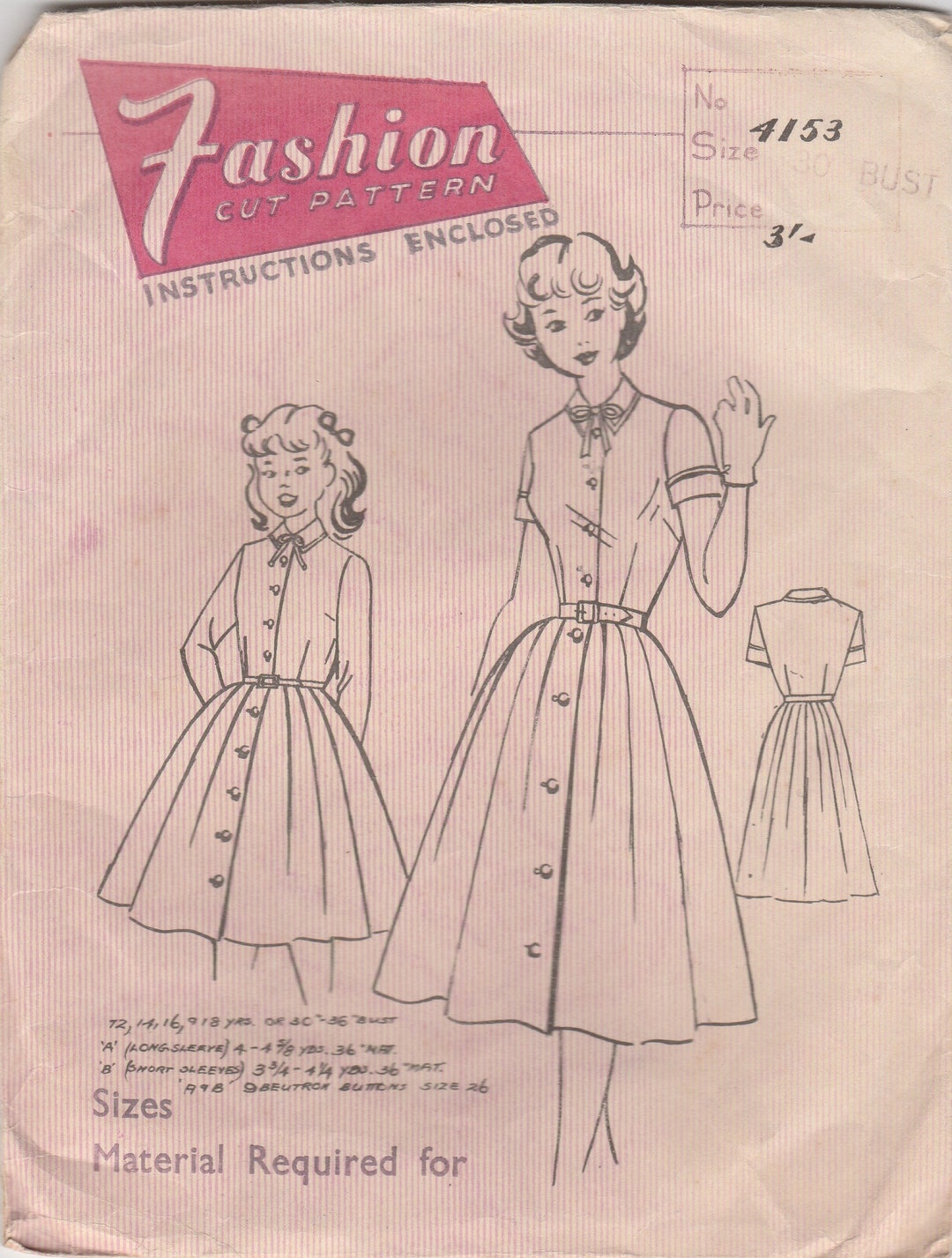 Girls 1950s Day Dress Pattern Fashion 4153 Chest 30 Uncut - Etsy