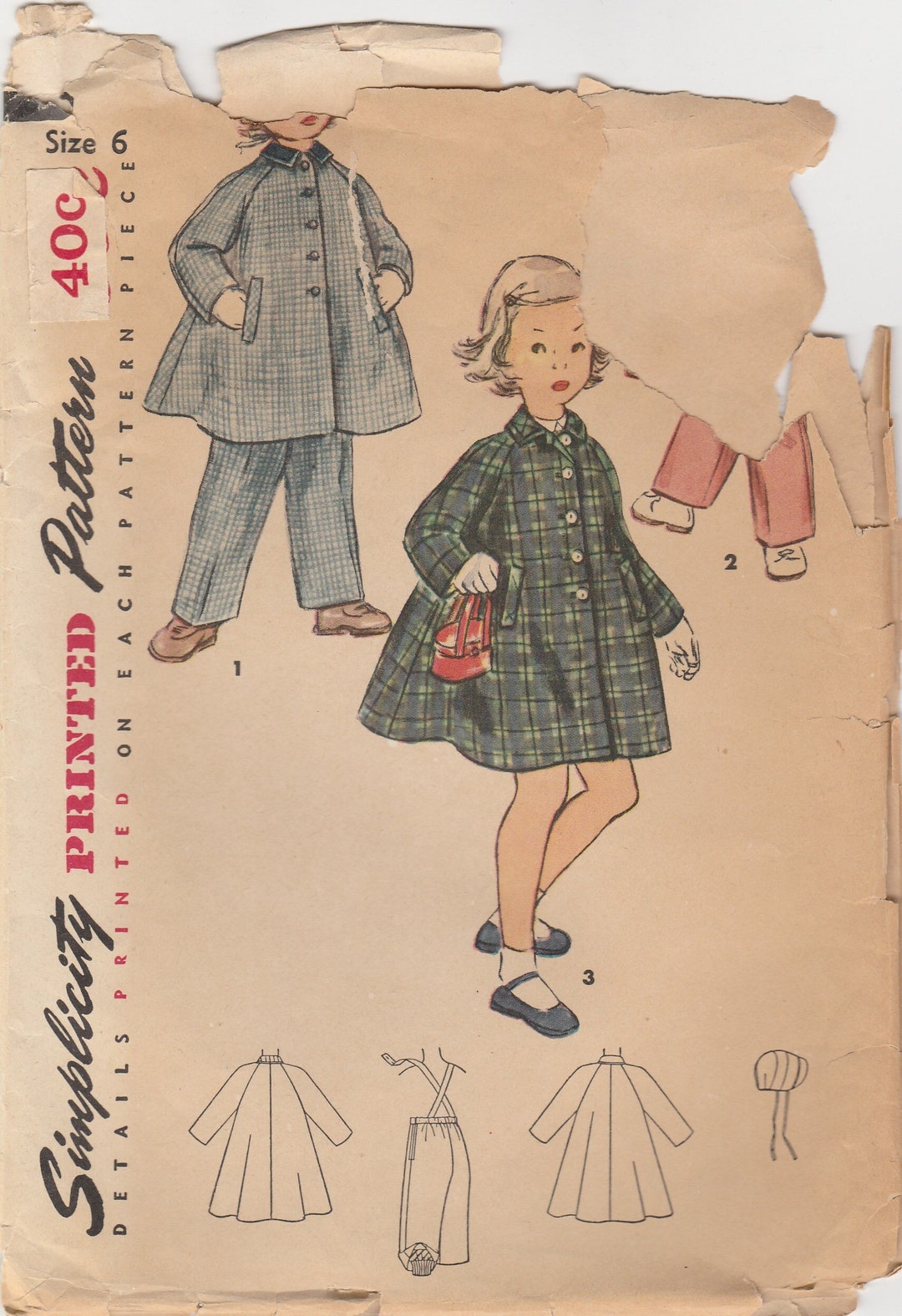 1950s Girls Coat, Leggings & Cap Pattern Simplicity 4454 Size 6 - Etsy