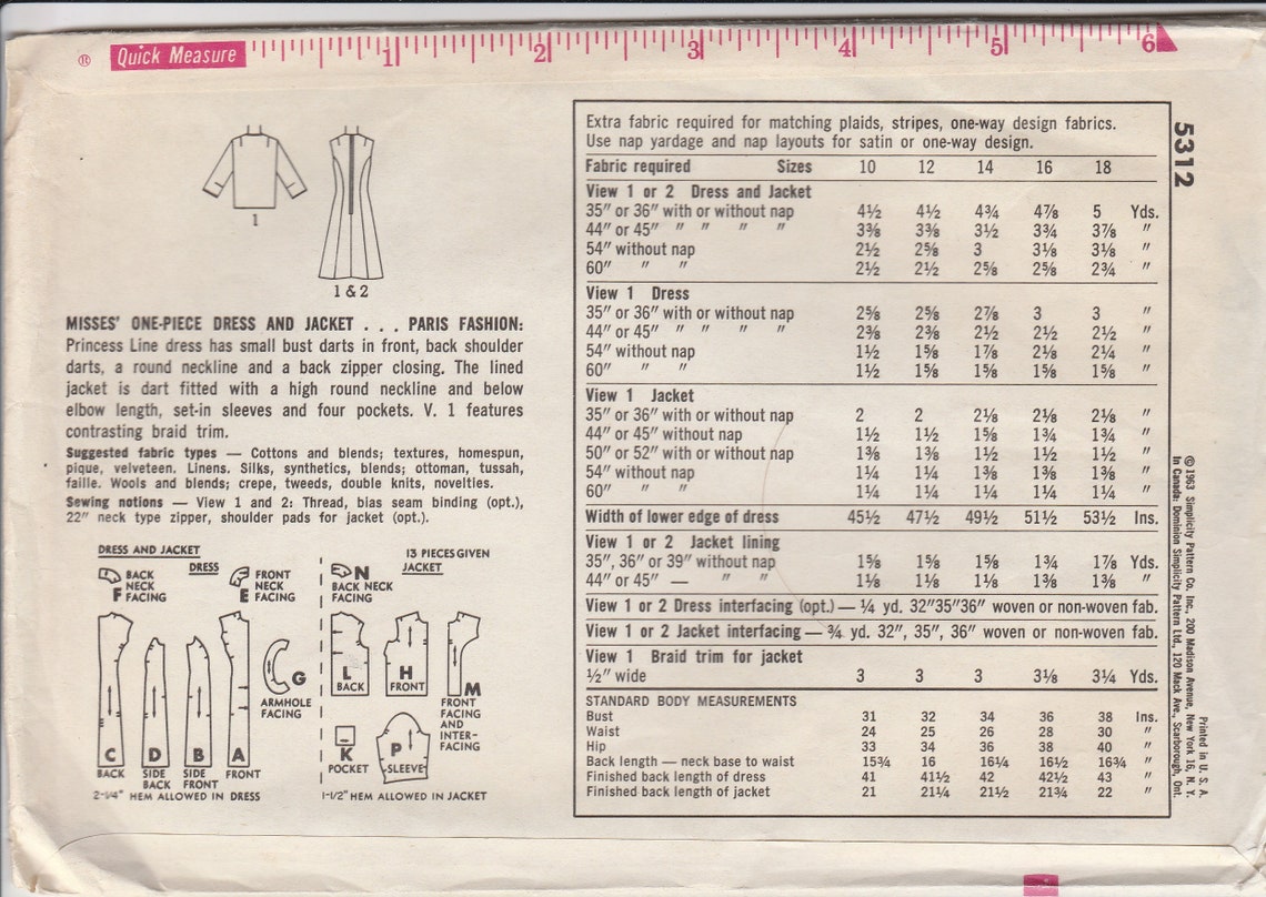 Simple 1960s Dress & Jacket Pattern Simplicity 5312 Size 12 Uncut - Etsy