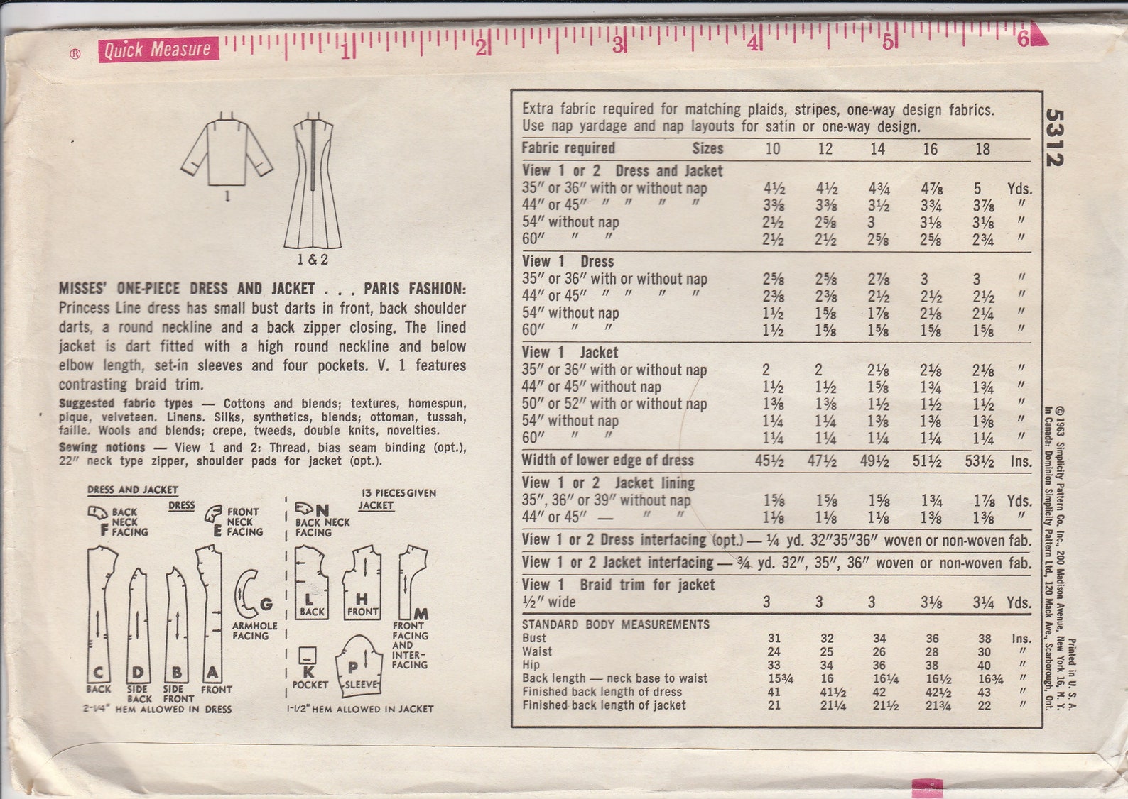 Simple 1960s Dress & Jacket Pattern Simplicity 5312 Size 12 Uncut - Etsy