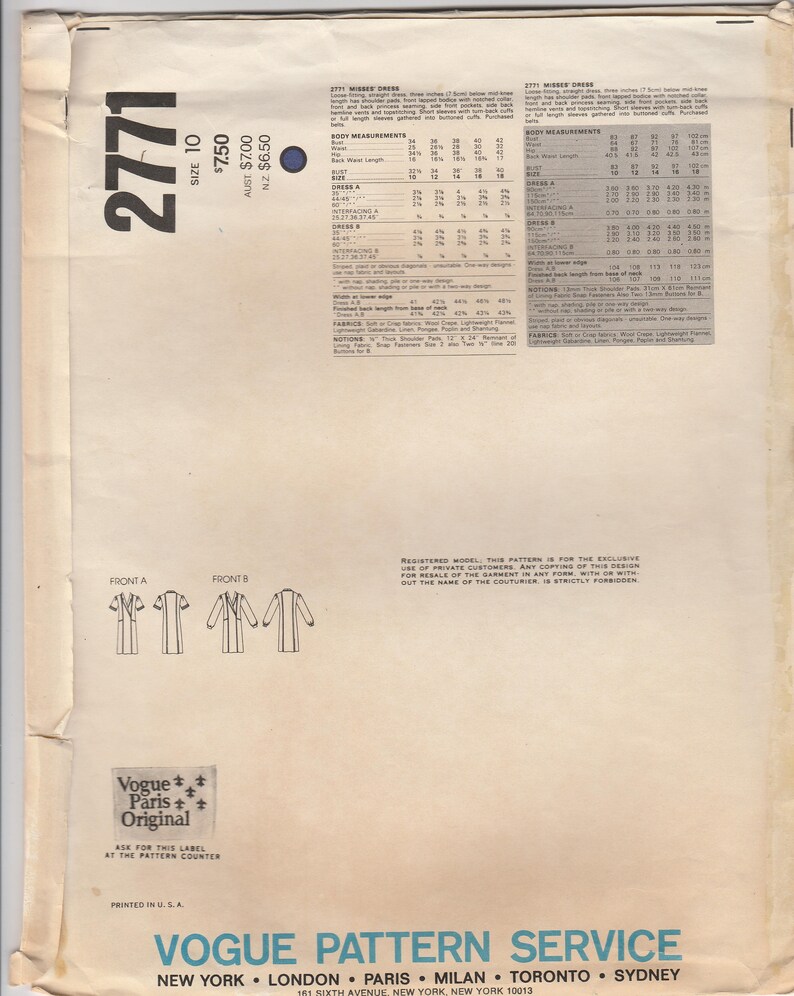 Pierre Balmain Dress Pattern Vogue Paris Original 2771 Size 10 - Etsy