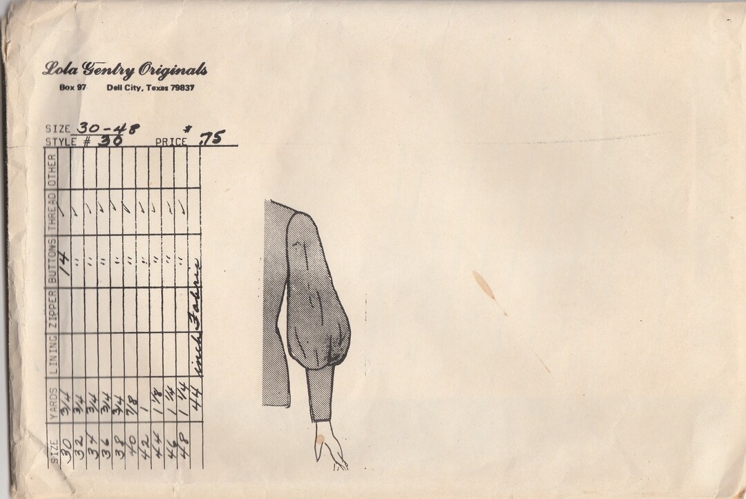 Rare Lola Gentry Sleeve Pattern Style #30 Unused - Etsy