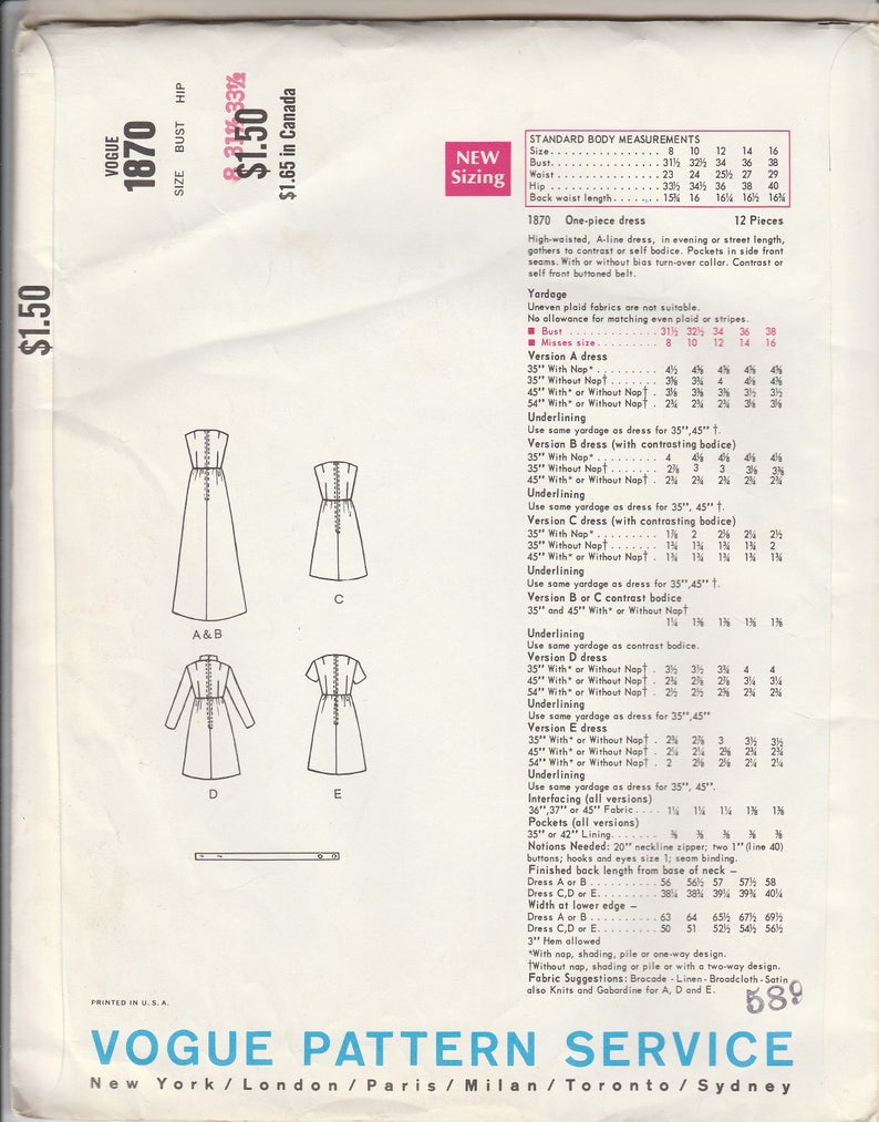 Versatile High Waisted Dress Pattern Vogue 1870 Size 8 Uncut - Etsy