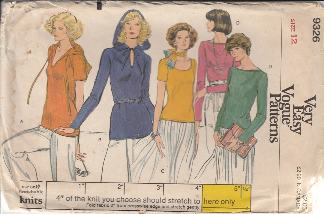 70s Hooded Shirt Pattern Vogue 9326 Size 12 - Etsy