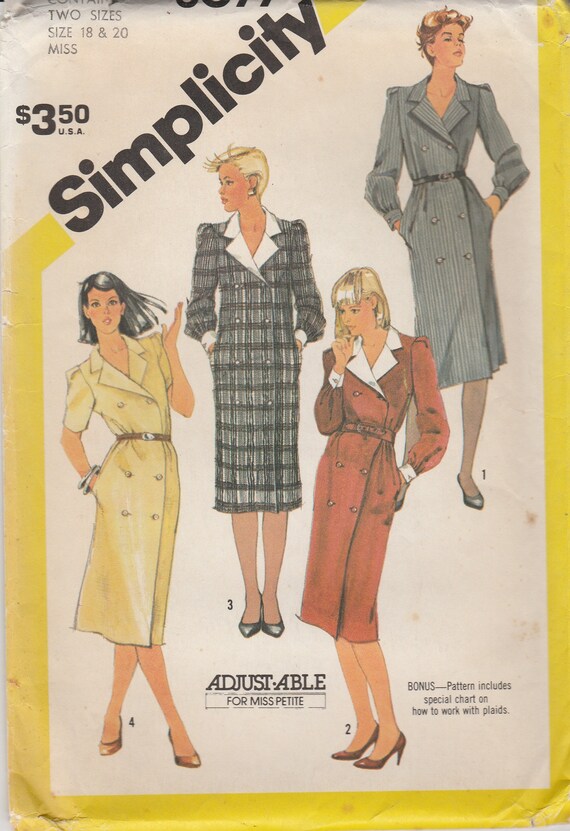80s Double Breasted Dress Pattern Simplicity 6077 Sizes 18 & | Etsy
