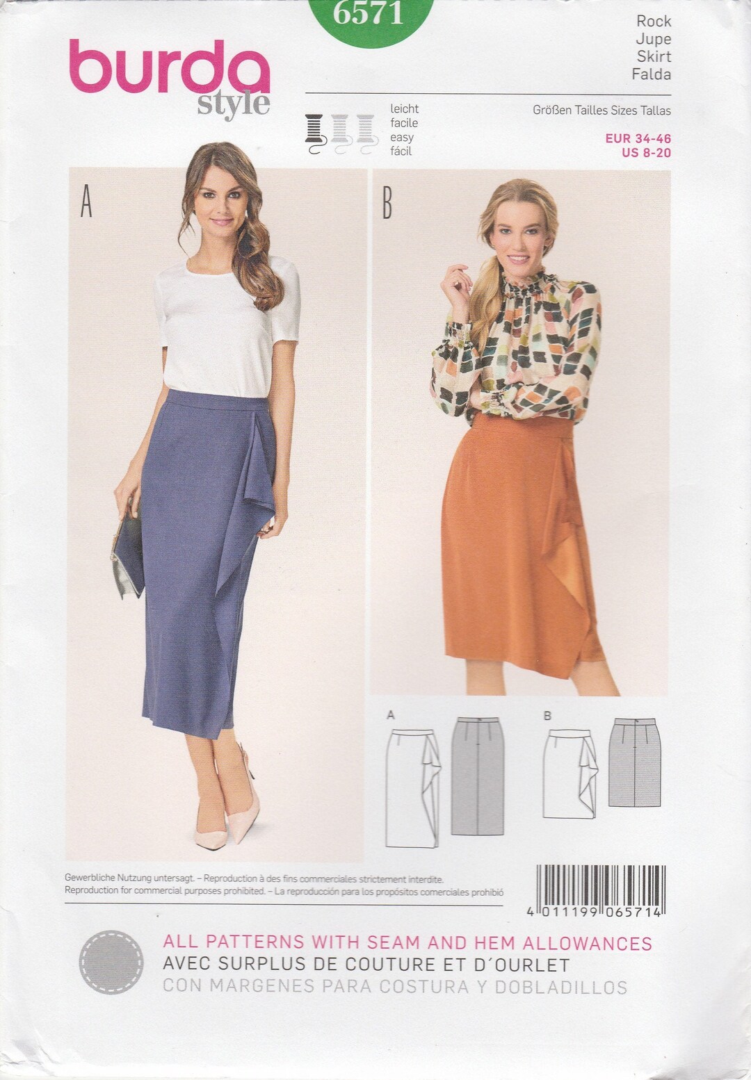 Modern Skirt Pattern Burda 6571 Sizes 8 20 Uncut - Etsy