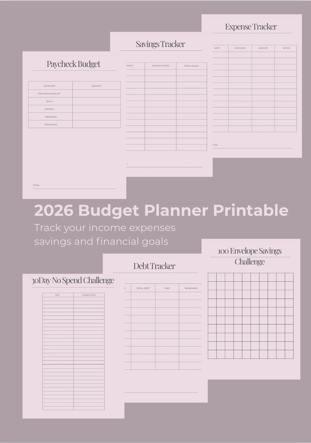 Budget Planner Printable 2026 Minimalist Finance Planner Money Tracker ...