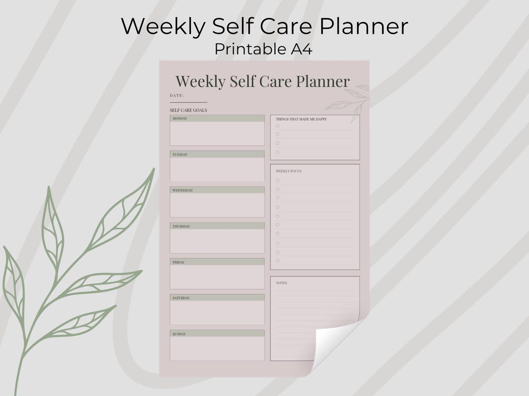 Weekly Self Care Planner Printable A4 Minimalist Weekly Planner Self ...
