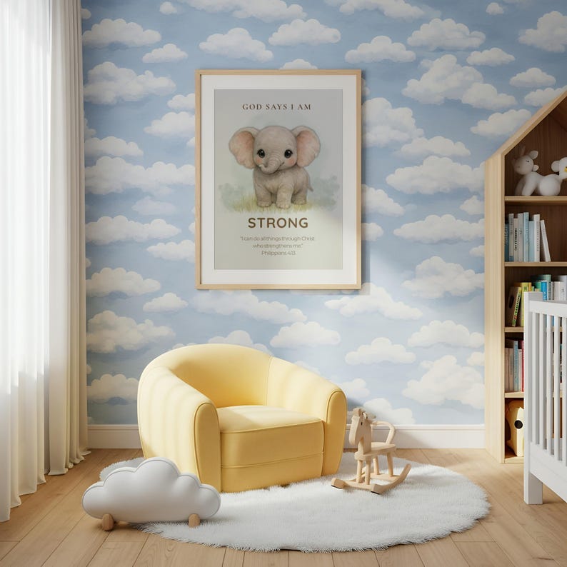 Christian Elephant Nursery Print: "god Says I Am Strong" Watercolour ...