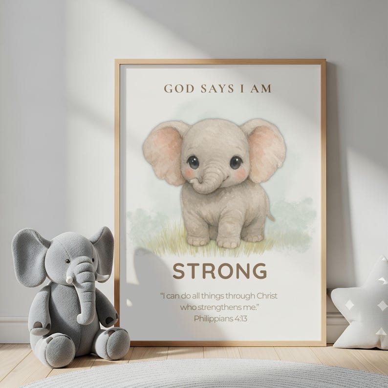 Christian Elephant Nursery Print: "god Says I Am Strong" Watercolour ...