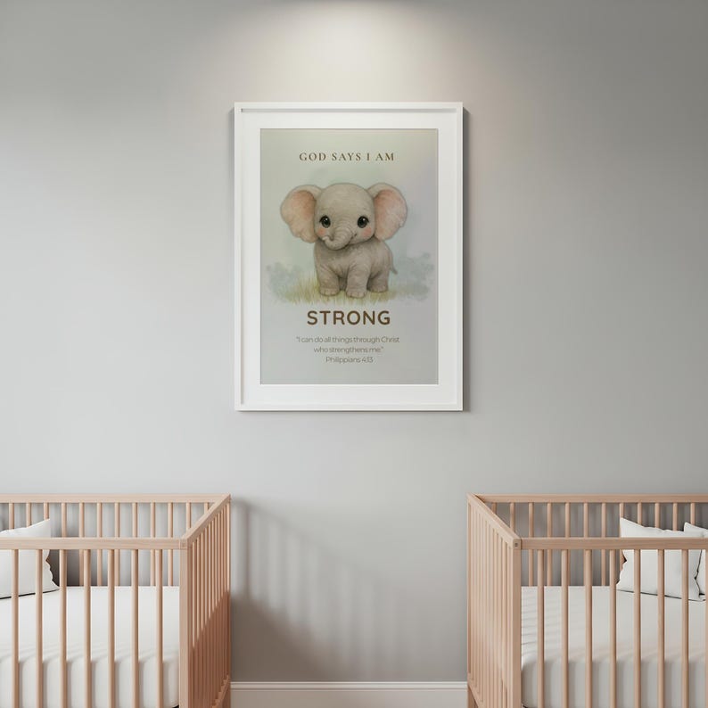 Christian Elephant Nursery Print: "god Says I Am Strong" Watercolour ...