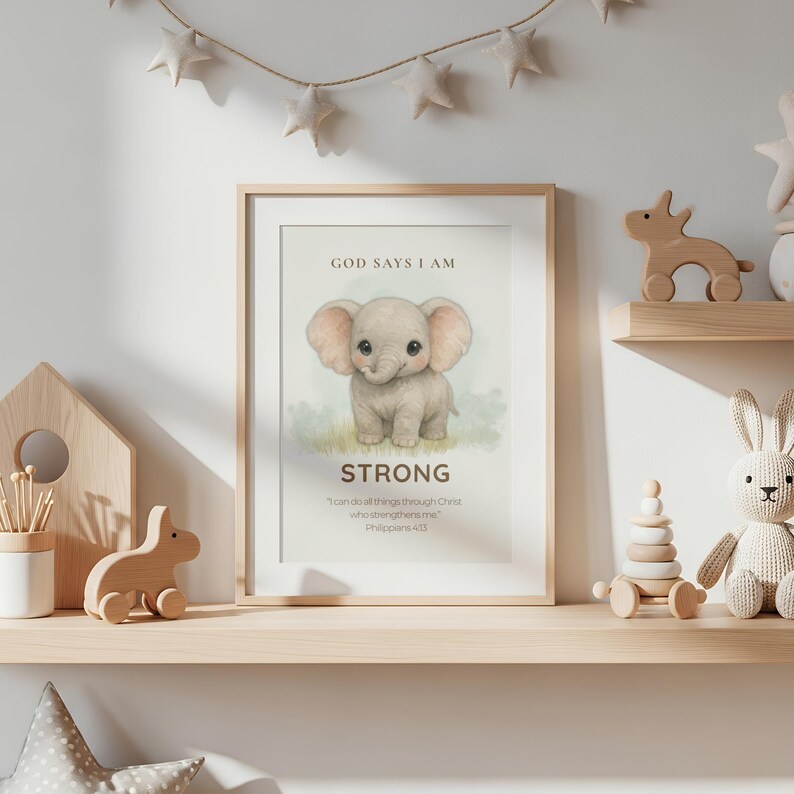 Christian Elephant Nursery Print: "god Says I Am Strong" Watercolour ...