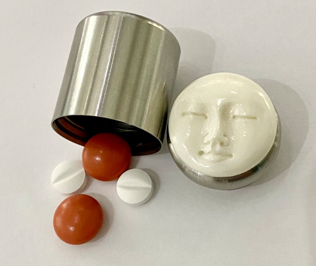 Moon Face Pill Case, Stainless Steel, Pill Box gift for Mom, Mint Case ...