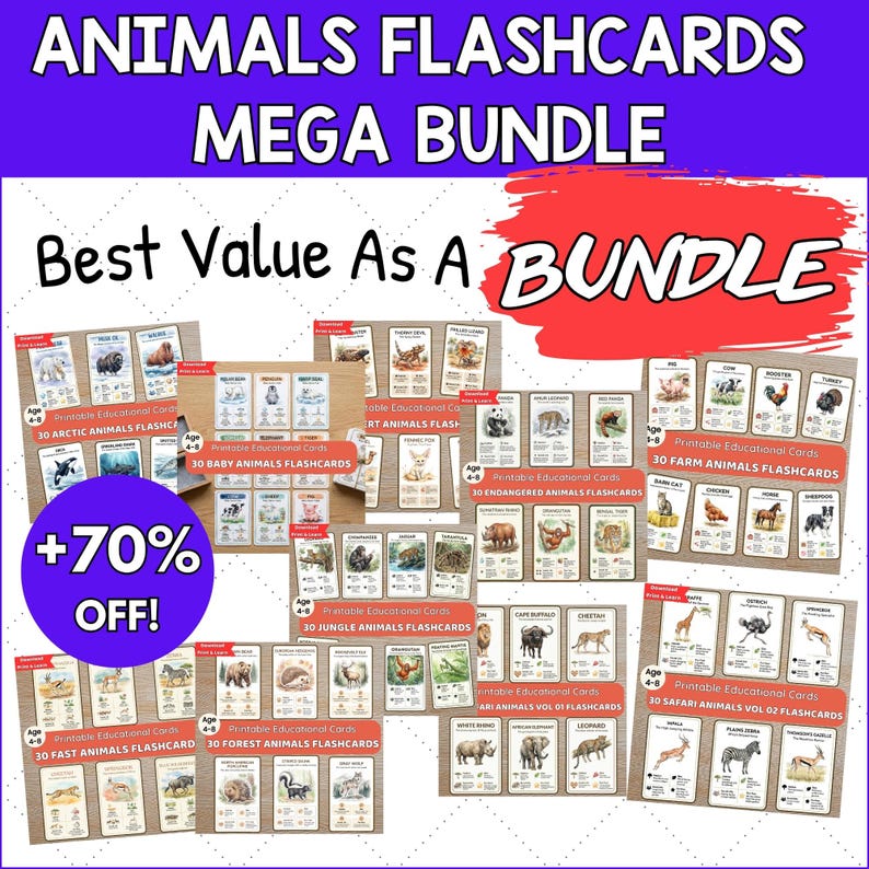 300 Animal Flashcards MEGA Bundle, 10 Montessori Learning Sets ...
