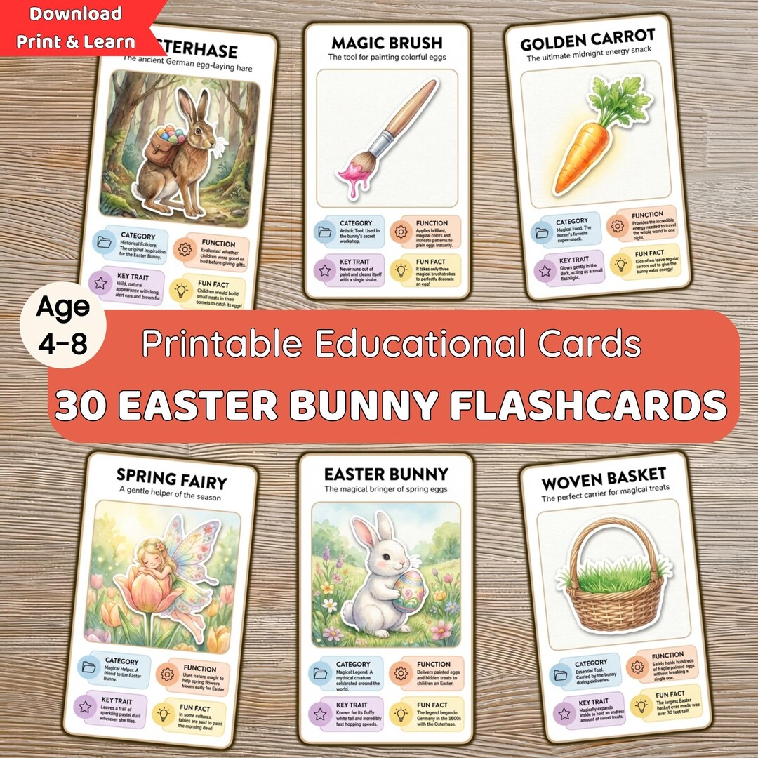 Easter Bunny Flashcards for Kids | 30 Printable Learning Activity (PDF ...