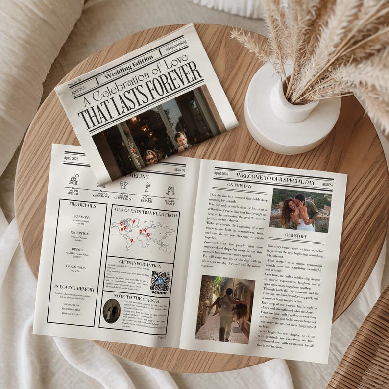 Editable Wedding Newspaper Template | Canva Engagement Newspaper | Save ...
