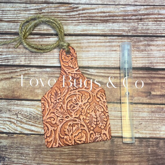 Faux fake Tooled Leather Cow Tag Rescentable Felt Car - Etsy