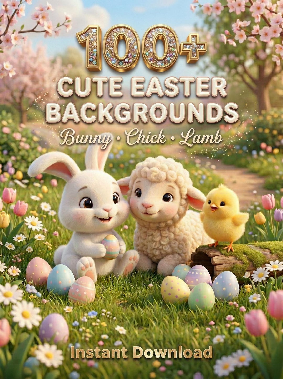 100+ Cute Easter Backgrounds Bundle | Bunny Chick Lamb Spring Scenes ...