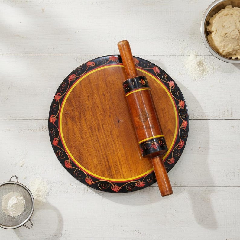 Handmade Sheesham Wood Chakla Belan Set, Indian Roti Maker Rolling ...