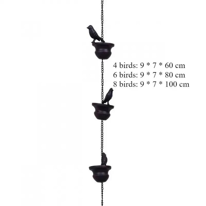 Wrought Iron Bird Rain Chain, Rustic Garden Decor, Outdoor Hanging ...