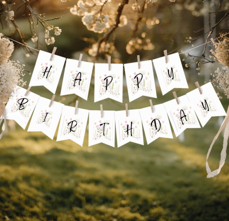 Editable Birthday Decor Bundle Editable Canva Template Floral Theme - Etsy