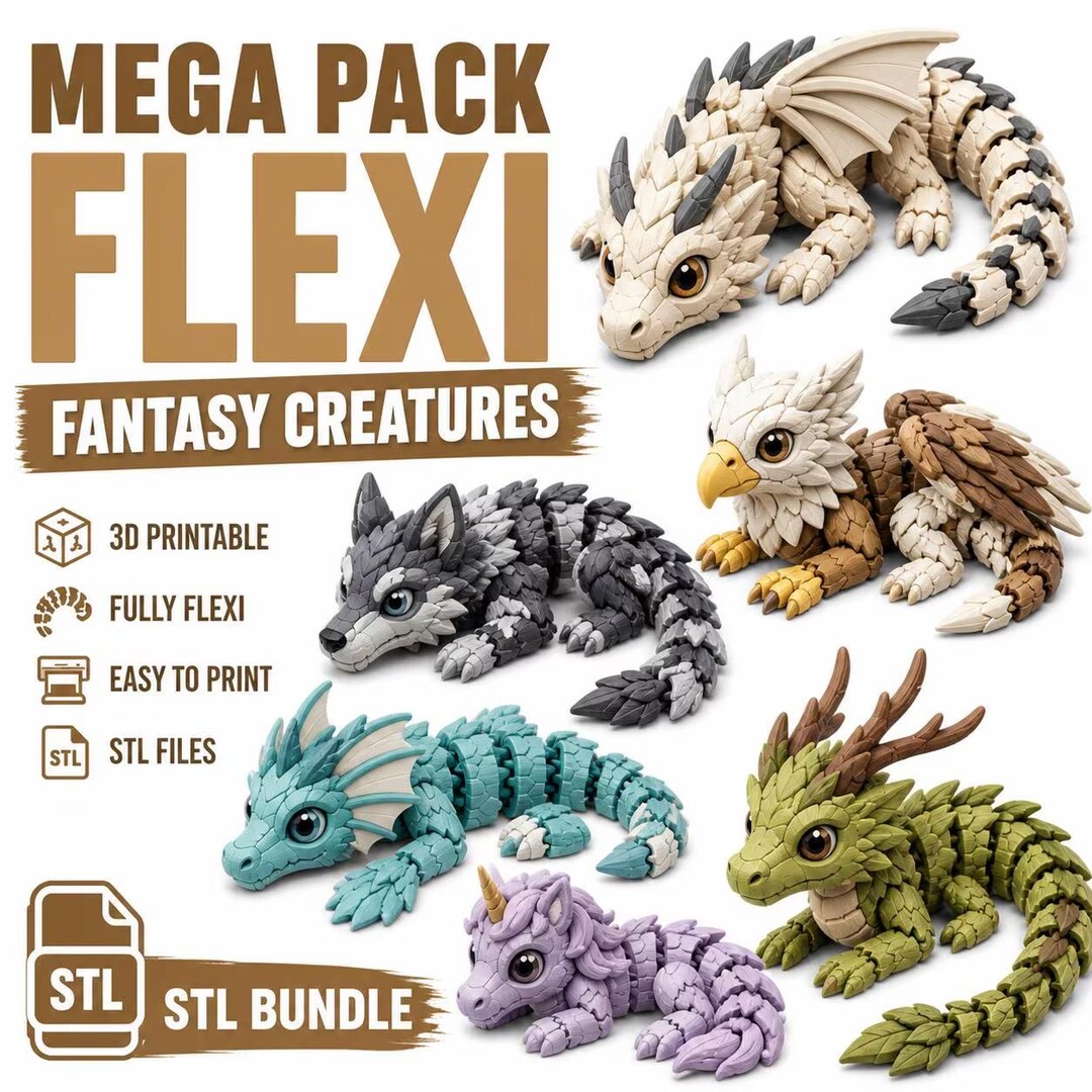 Mega Flexi Fantasy Creatures STL Bundle | Articulated Dragon & Animal ...