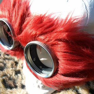 Fire Red Faux Fluff Fur. Steampunk Goggles Air Pirate Explorer Eyewear ...