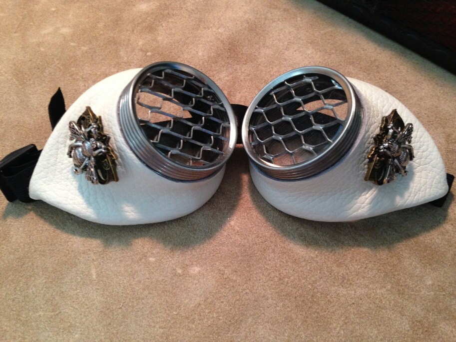 Steampunk Goggles Antique White Leather Large Bee With - Etsy