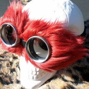 Fire Red Faux Fluff Fur. Steampunk Goggles Air Pirate Explorer Eyewear ...