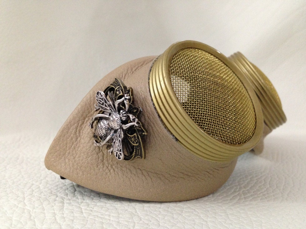 Steampunk Goggles Tan Leather Large Bee Waspeye Template Lens. - Etsy