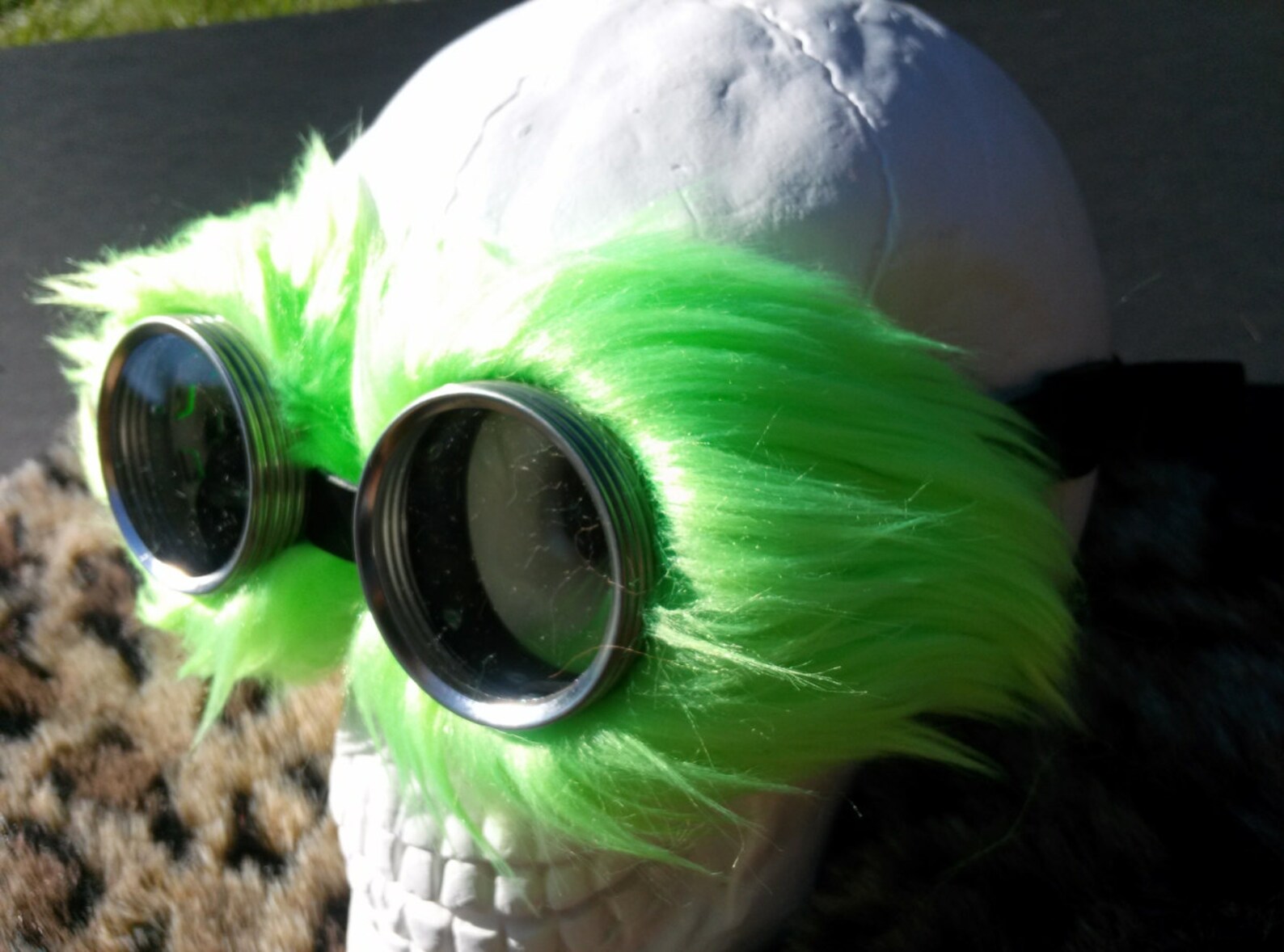 Neon Green Fluff Fur. Steampunk Goggles Air Pirate Explorer Eyewear - Etsy