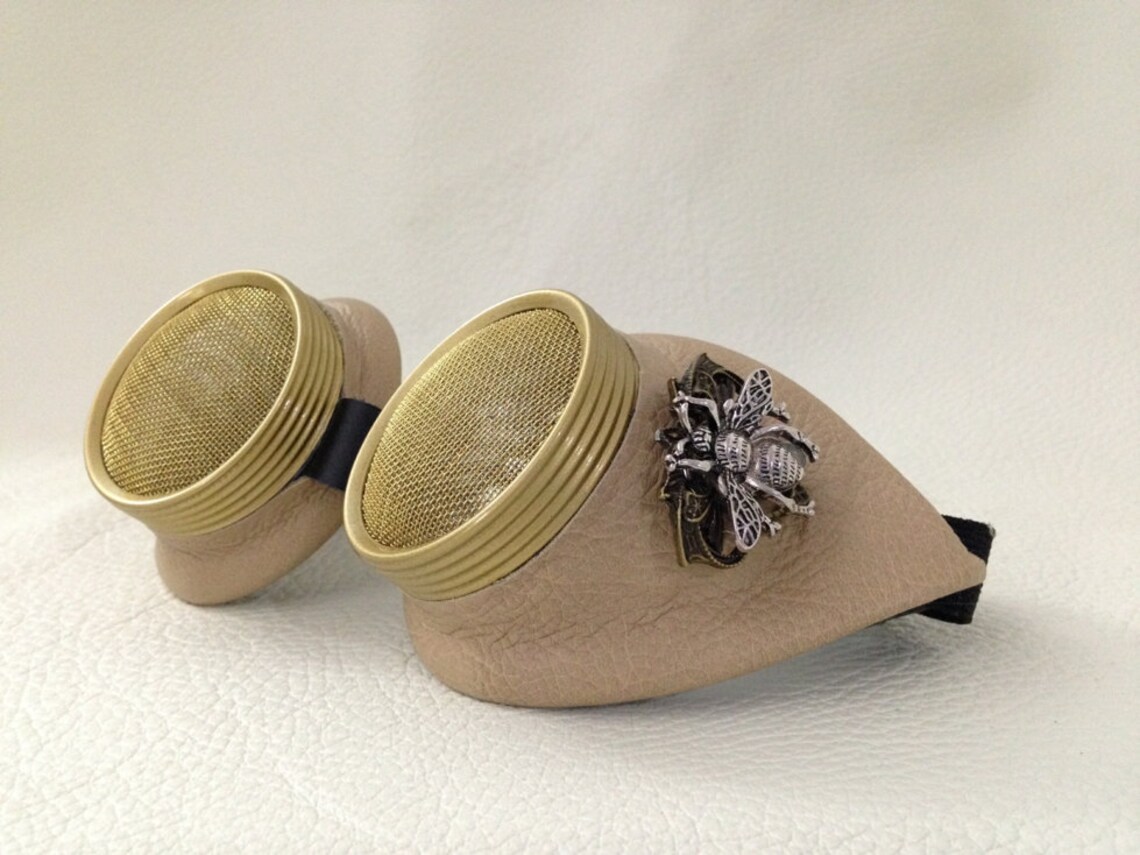 Steampunk Goggles Tan Leather Large Bee Waspeye Template Lens. - Etsy