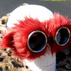 Fire Red Faux Fluff Fur. Steampunk Goggles Air Pirate Explorer Eyewear ...