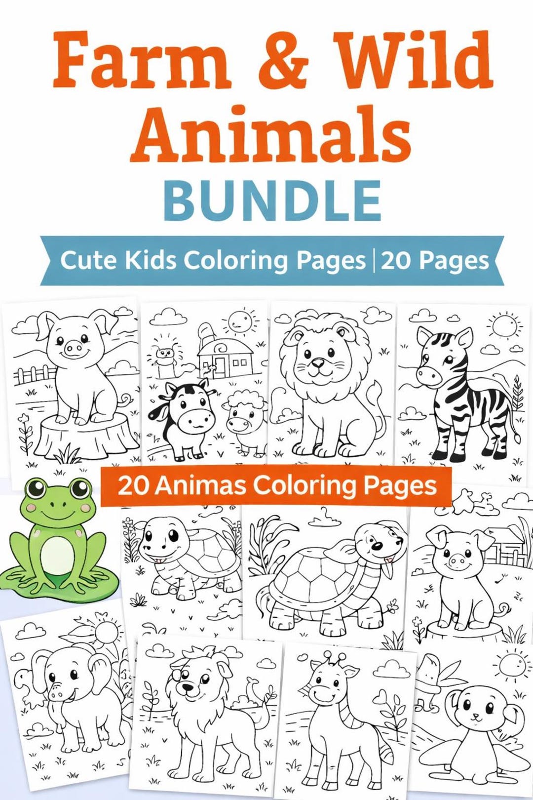 Farm & Wild Animals Coloring Pages Bundle | 20 Kids Sheets (PDF ...